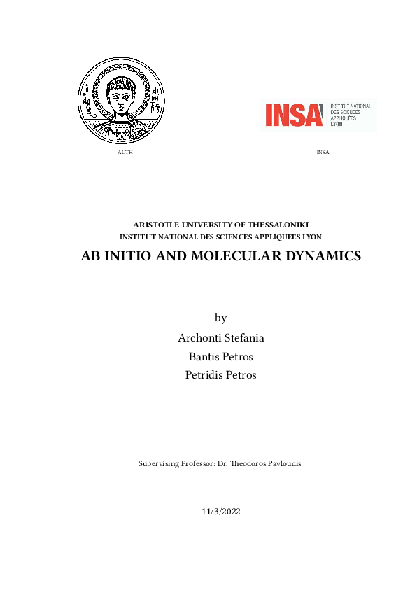Pdf Ab Initio And Molecular Dynamics
