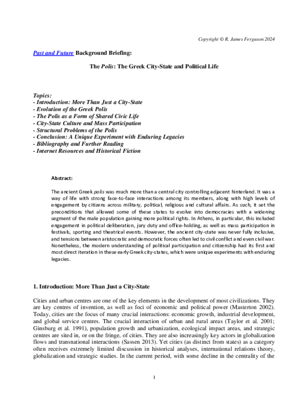 (PDF) The Polis: The Greek City-State and Political Life
