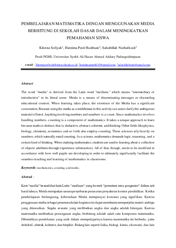 (PDF) PEMBELAJARAN MATEMATIKA DENGAN MENGGUNAKAN MEDIA BERHITUNG DI SEKOLAH DASAR DALAM ...