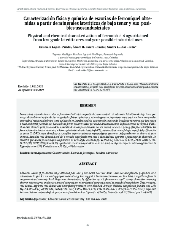 (PDF) Caracterización física y química de escorias de ferroníquel obtenidas a partir de ...