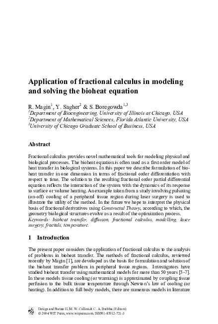 (PDF) Application Of Fractional Calculus In ModelingAnd Solving The ...