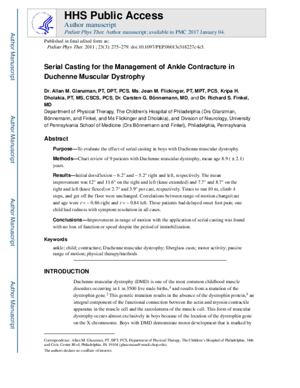 (PDF) Serial Casting for the Management of Ankle Contracture in ...