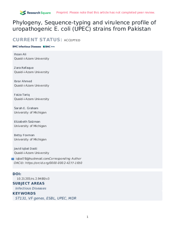 (PDF) Phylogeny, Sequence-typing and virulence profile of uropathogenic ...
