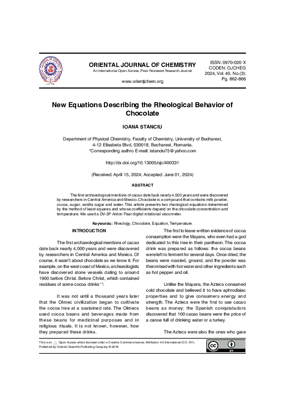 (PDF) New Equations Describing the Rheological Behavior of Chocolate