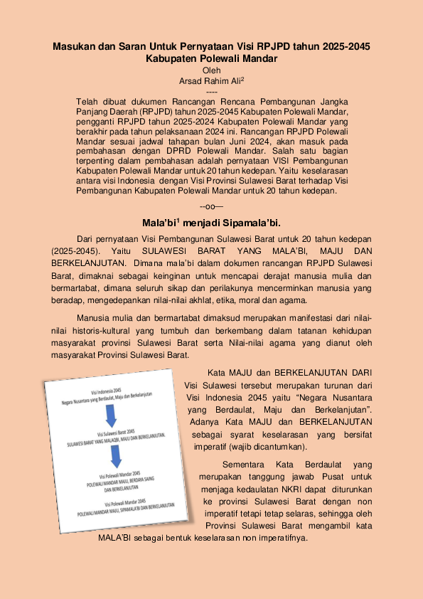 (PDF) Masukan dan Saran Untuk Pernyataan Visi RPJPD tahun 2025-2045 Kabupaten Polewali Mandar