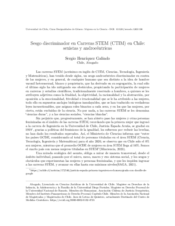 (PDF) Sesgo discriminador en Carreras STEM (CTIM) en Chile: sexistas y ...