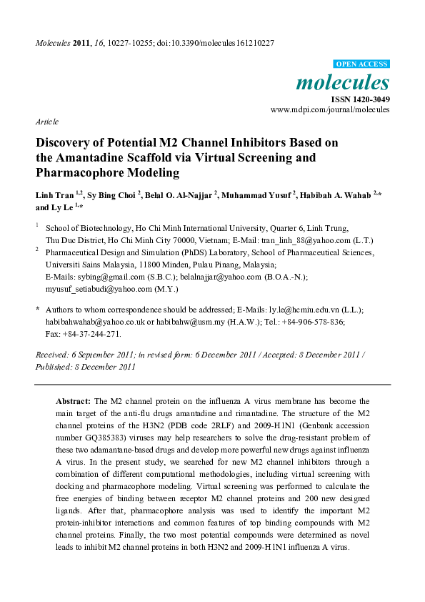 (PDF) Discovery of Potential M2 Channel Inhibitors Based on the ...