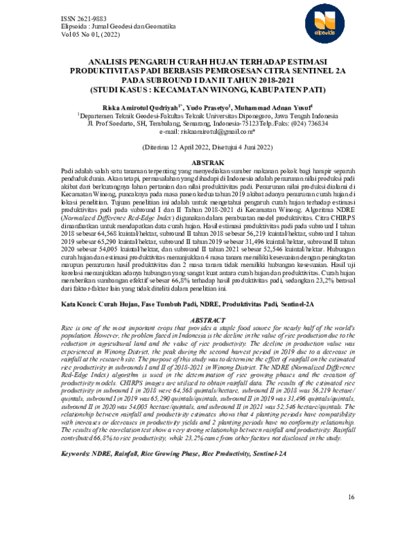 (PDF) Analisis Pengaruh Curah Hujan Terhadap Estimasi Produktivitas ...