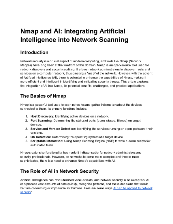 (PDF) Nmap and AI: Integrating Artificial Intelligence into Network Scanning