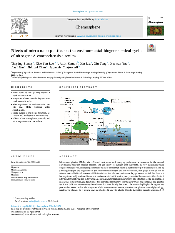 (PDF) Effects of micro-nano plastics on the environmental biogeochemical cycle of nitrogen: A ...