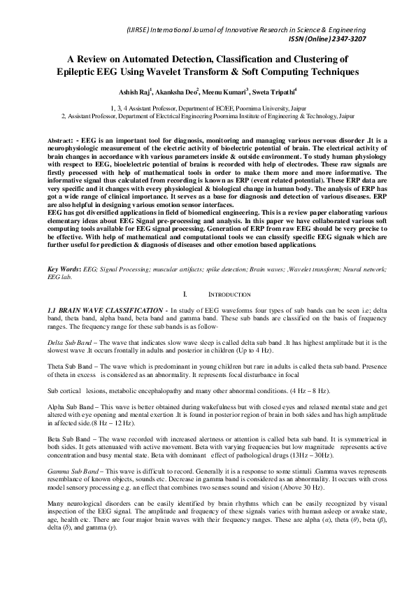 (PDF) A Review on Automated Detection, Classification and Clustering of Epileptic EEG Using ...