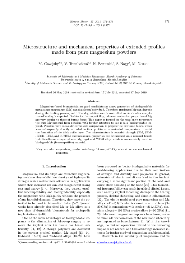 (PDF) Microstructure and mechanical properties of extruded profiles made from pure magnesium powders