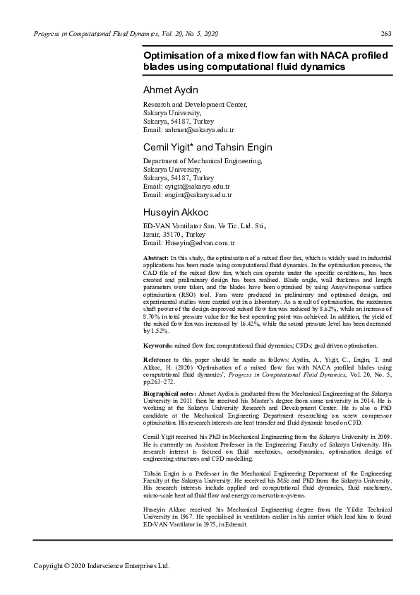 Pdf Optimisation Of A Mixed Flow Fan With Naca Profiled Blades Using Computational Fluid Dynamics
