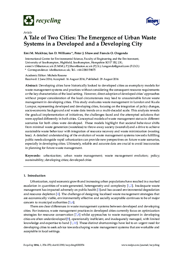(PDF) A Tale of Two Cities: The Emergence of Urban Waste Systems in a ...