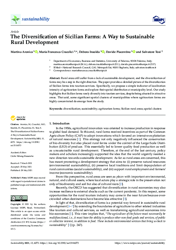 (PDF) The Diversification of Sicilian Farms: A Way to Sustainable Rural ...