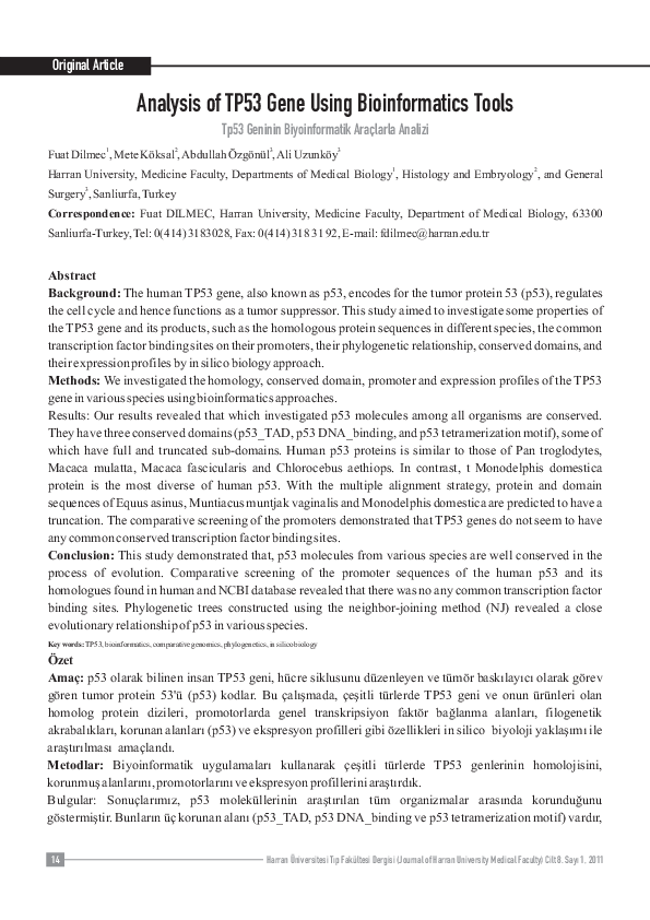 (PDF) Analysis of TP53 Gene Using Bioinformatics Tools Analysis of TP53 ...