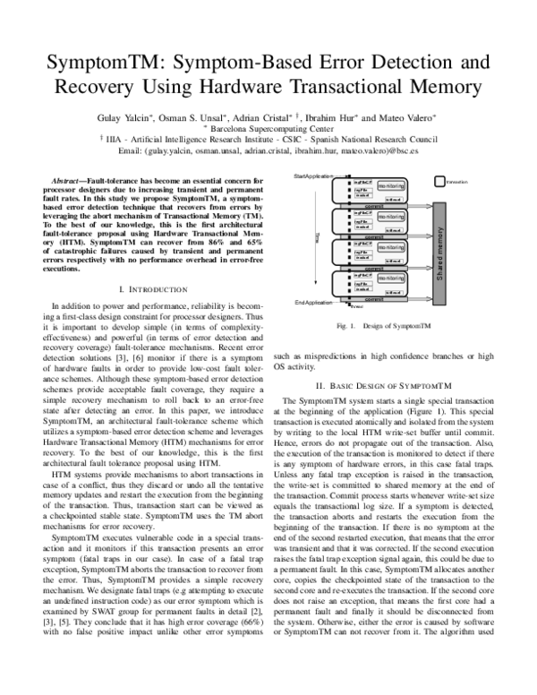 (PDF) SymptomTM: Symptom-Based Error Detection and Recovery Using Hardware Transactional Memory