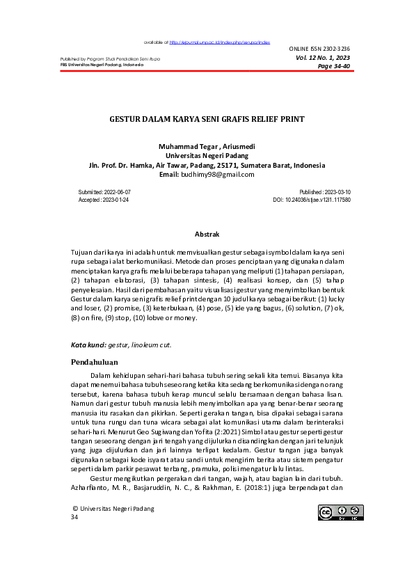 (PDF) Gestur Dalam Karya Seni Grafis Relief Print