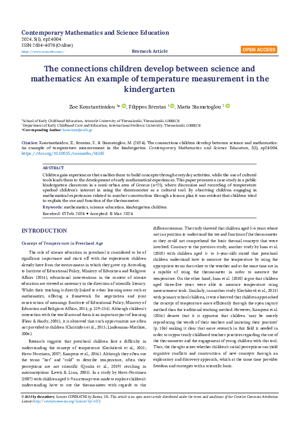 (PDF) The connections children develop between science and mathematics ...