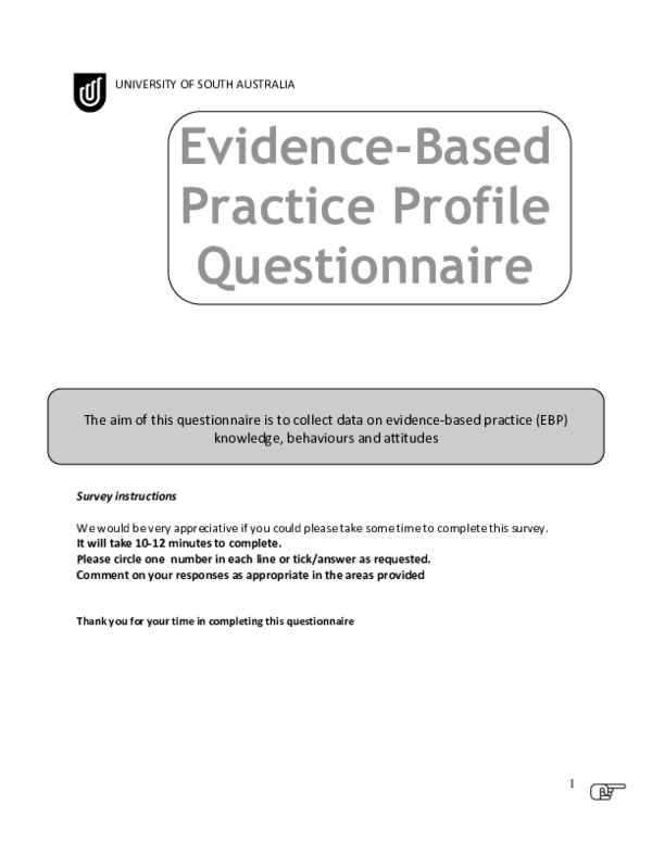 (PDF) Evidence-Based Practice Profile Questionnaire
