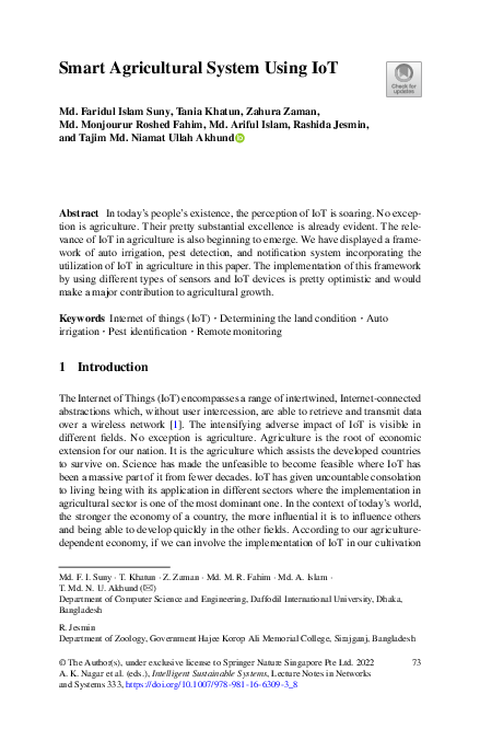 (PDF) Smart Agricultural System Using IoT