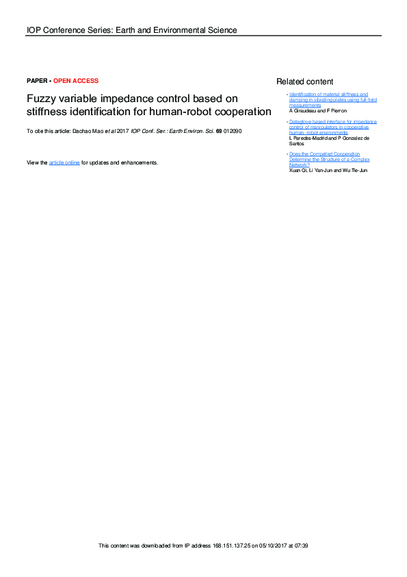 (PDF) Fuzzy variable impedance control based on stiffness identification for human-robot cooperation