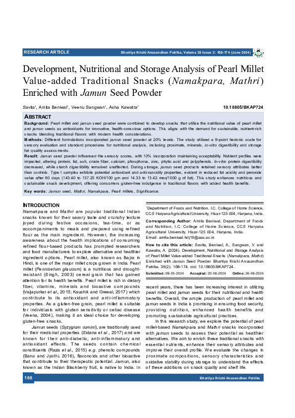 (PDF) Development, Nutritional and Storage Analysis of Pearl Millet ...