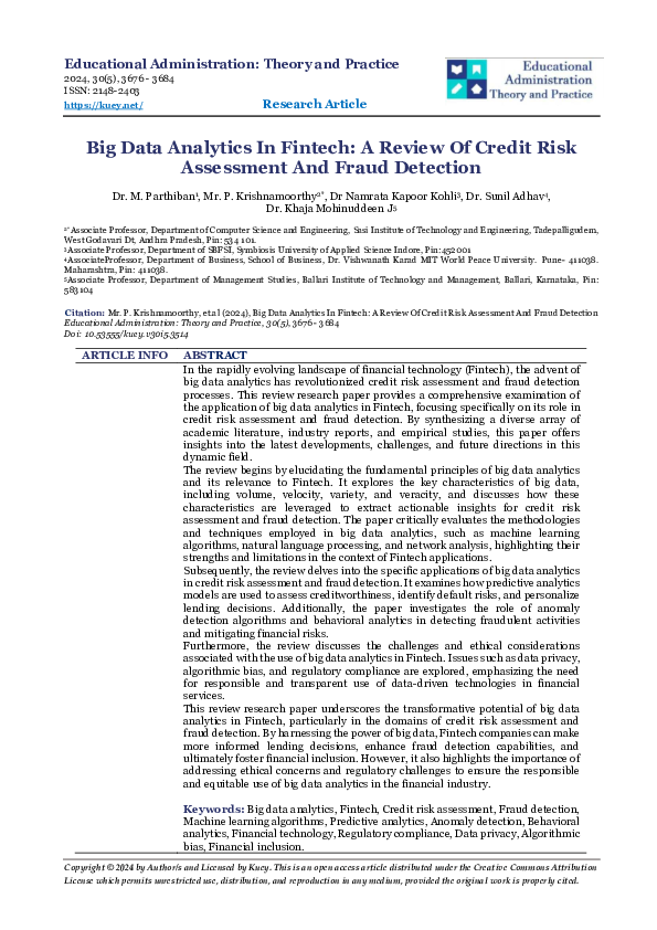 (PDF) Big Data Analytics In Fintech: A Review Of Credit Risk Assessment And Fraud Detection