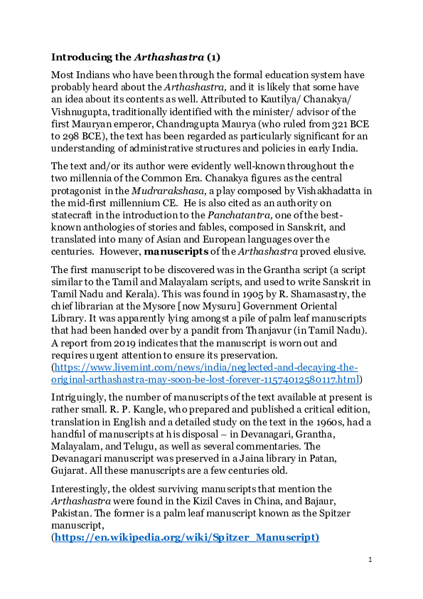 (PDF) Introducing the Arthashastra (1)