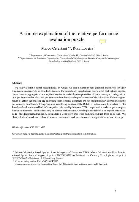 (PDF) A simple explanation of the relative performance evaluation puzzle