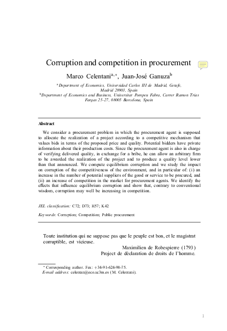 (PDF) Corruption and Competition in Procurement