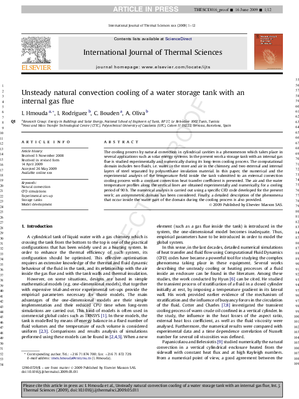 (PDF) Unsteady natural convection cooling of a water storage tank with ...