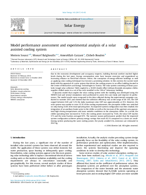 (PDF) Model performance assessment and experimental analysis of a solar ...