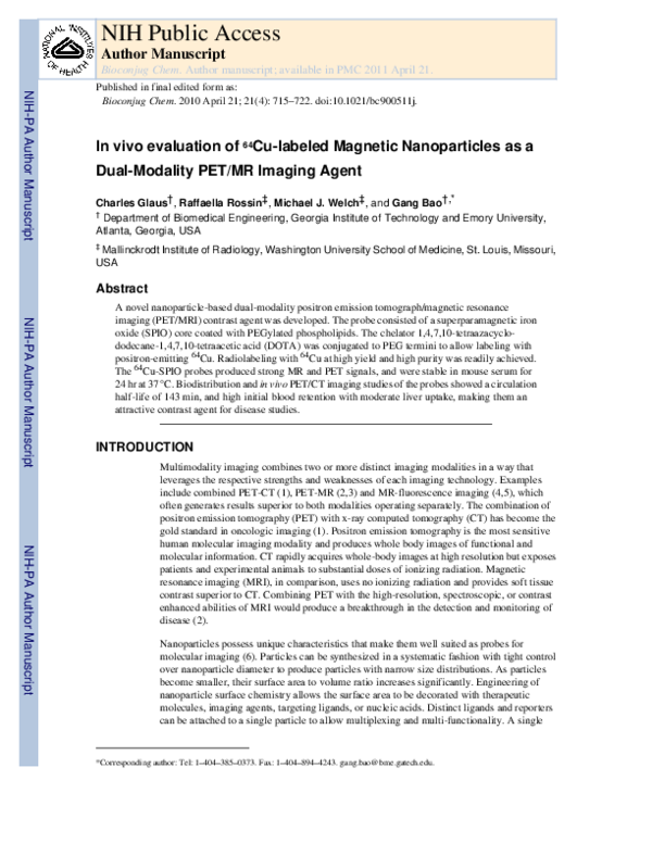 (PDF) In Vivo Evaluation of 64Cu-Labeled Magnetic Nanoparticles as a ...