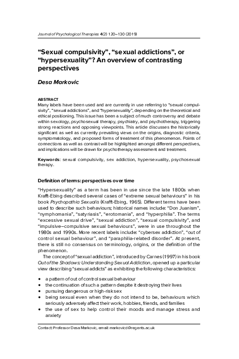 (PDF) “Sexual compulsivity”, “sexual addictions”, or “hypersexuality ...