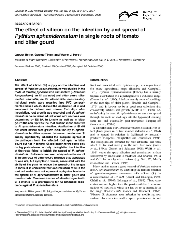 (PDF) The effect of silicon on the infection by and spread of Pythium ...