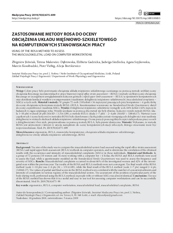 (PDF) Using of the ROSA method to assess the musculoskeletal load on ...