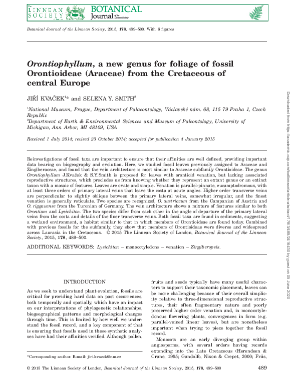 (PDF) Orontiophyllum , a new genus for foliage of fossil Orontioideae ...