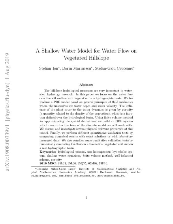 (PDF) A Shallow Water Model for Water Flow on Vegetated Hillslope