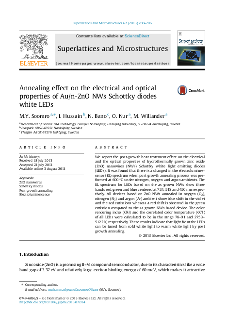 (PDF) Annealing effect on the electrical and optical properties of Au/n-ZnO NWs Schottky diodes ...