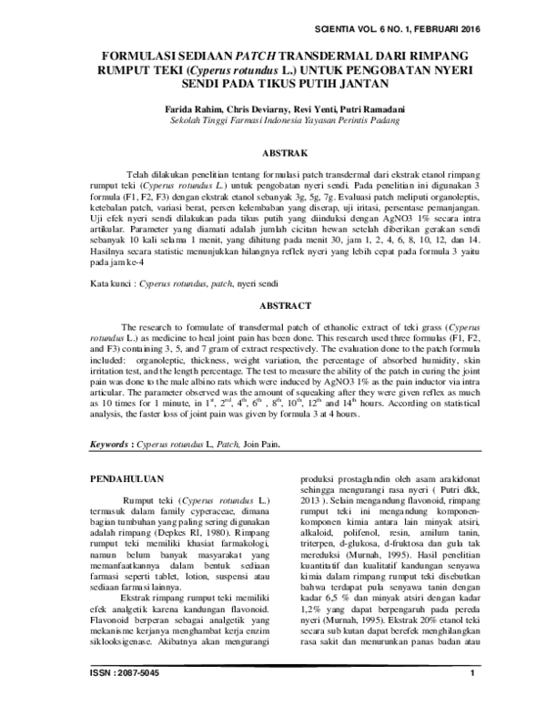 (PDF) Formulasi Sediaan Patch Transdermal dari Rimpang Rumput Teki ...