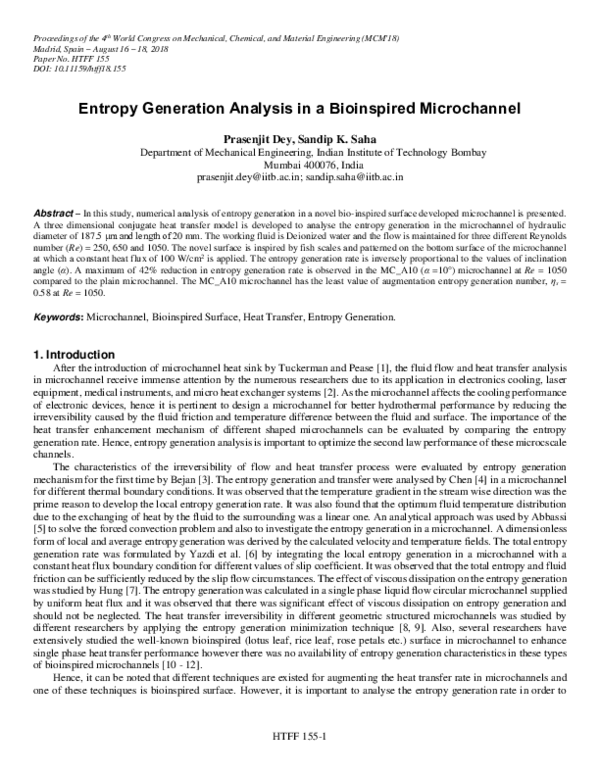 (PDF) Entropy Generation Analysis in a Bioinspired Microchannel