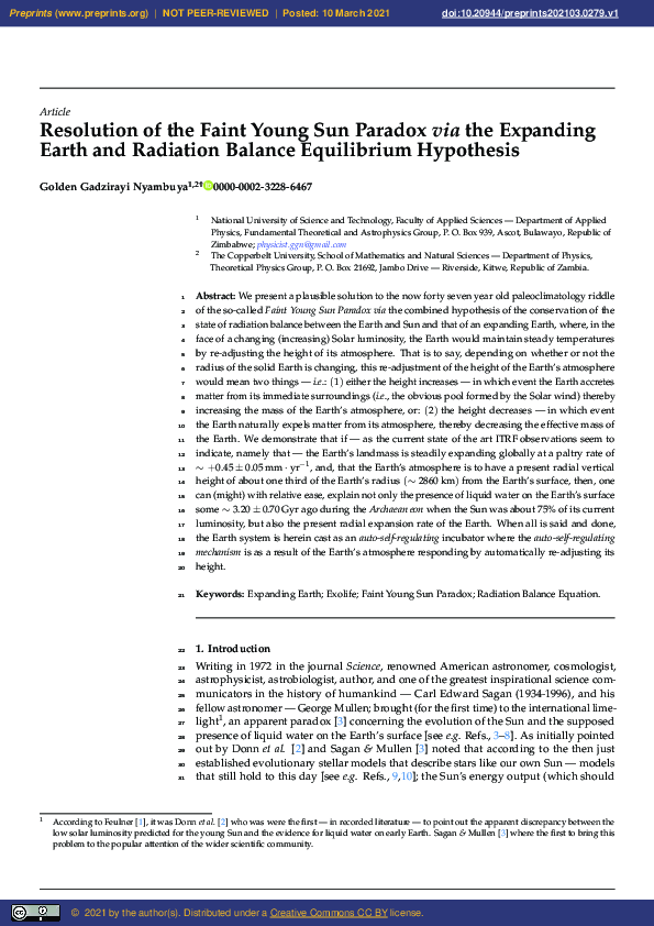 (PDF) Resolution of the Faint Young Sun Paradox via the Expanding Earth ...