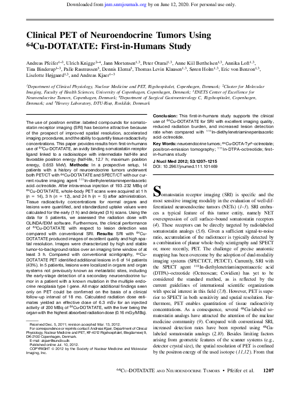 (PDF) Clinical PET of Neuroendocrine Tumors Using 64 Cu-DOTATATE: First ...