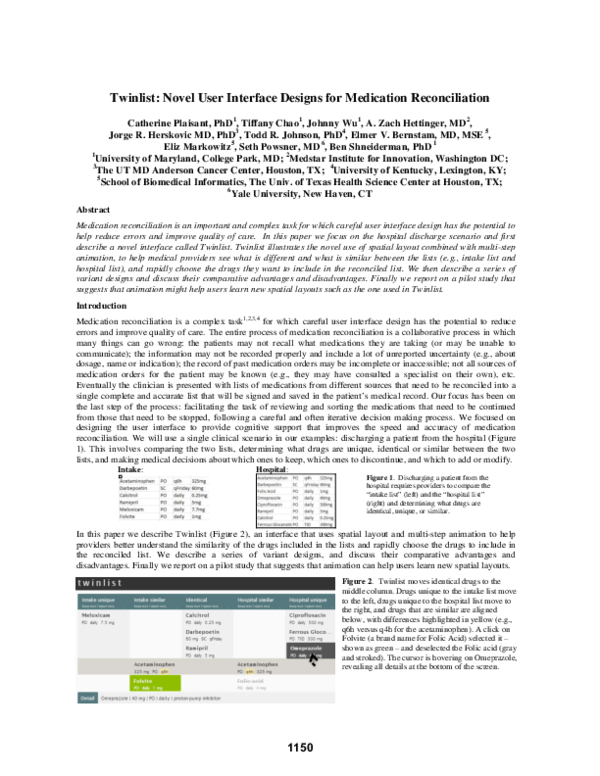 (PDF) Twinlist: novel user interface designs for medication reconciliation