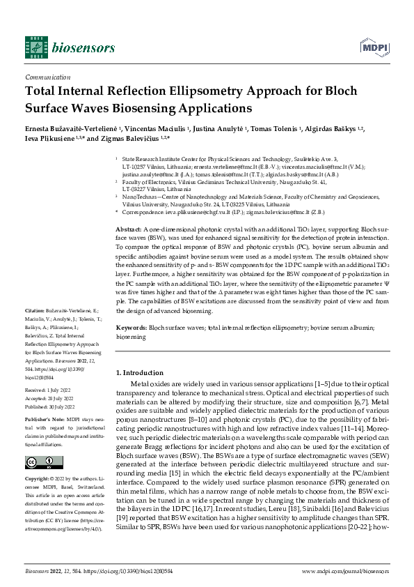(PDF) Total Internal Reflection Ellipsometry Approach for Bloch Surface Waves Biosensing ...