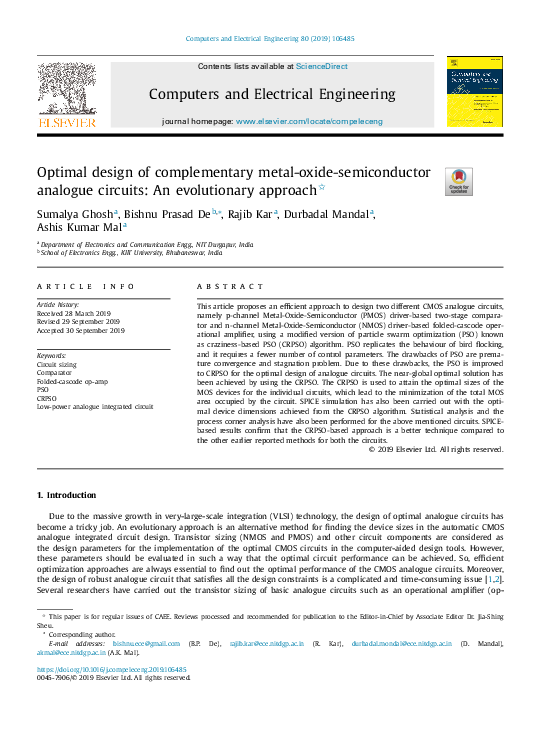 (PDF) Optimal design of complementary metal-oxide-semiconductor analogue circuits: An ...