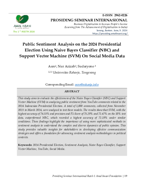 (PDF) Public Sentiment Analysis on the 2024 Presidential Election Using Naive Bayes Classifier ...