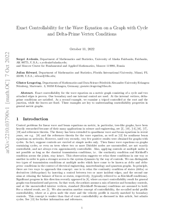 Pdf Exact Controllability For The Wave Equation On A Graph With Cycle And Delta Prime Vertex