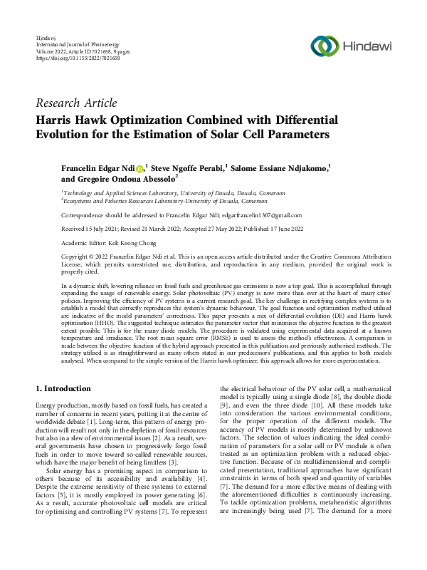 (PDF) Harris Hawk Optimization Combined with Differential Evolution for the Estimation of Solar ...